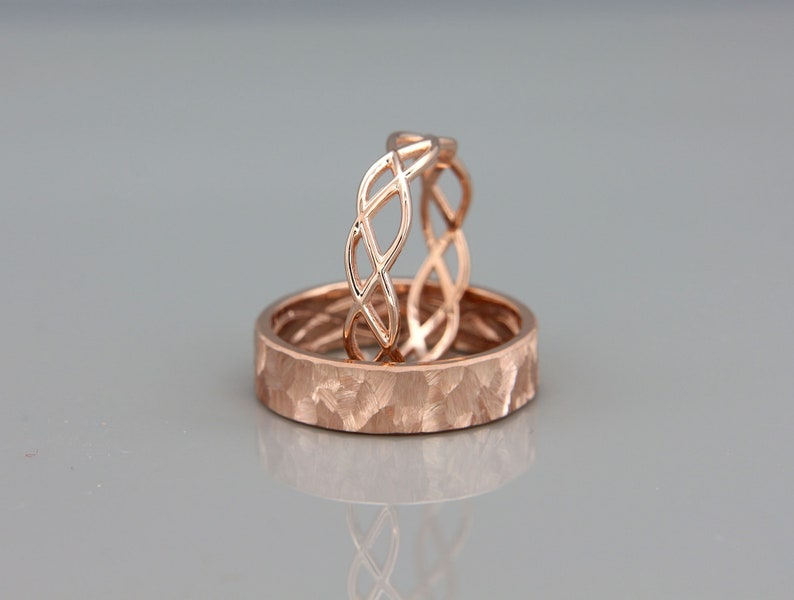 14K Rose Gold Celtic Wedding Rings Set Handmade 14k Rose | Etsy