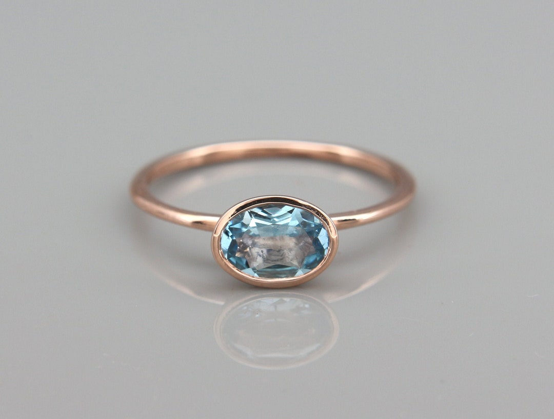 March's Birthstone Aquamarine Ring | Handmade Solid 14k Rose Gold Ring ...