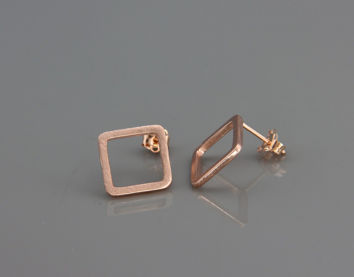 Square Rose Gold Earrings Brushed 14K Rose Gold Square | Etsy