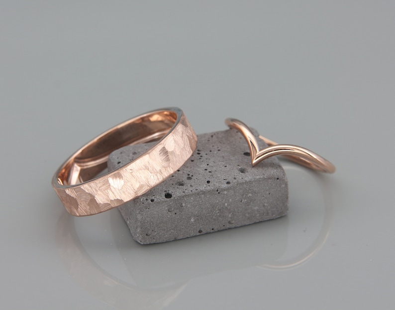 14K Rose Gold Wish Bone Wedding Rings Set 14k Rose Gold Wish | Etsy