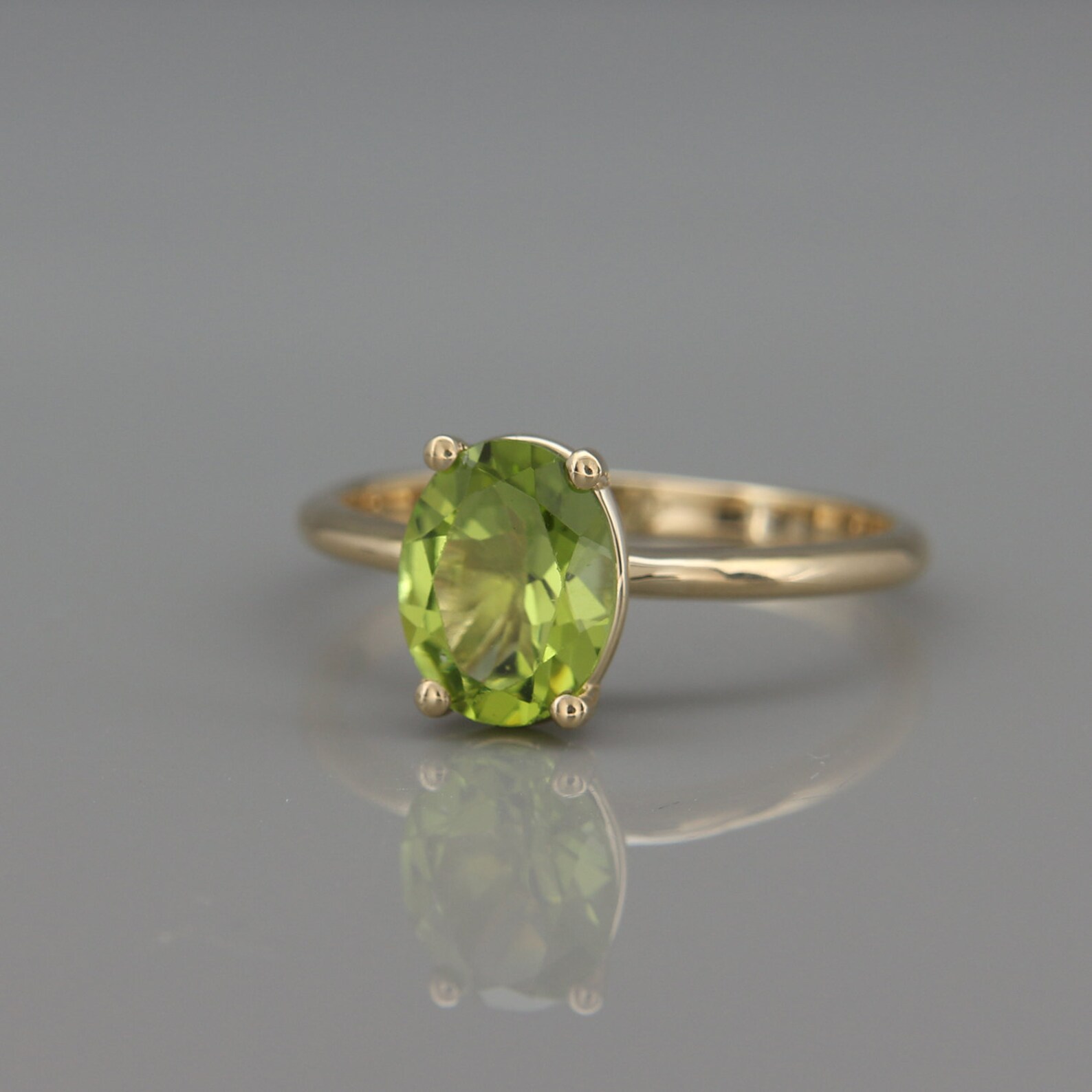 14k Gold Peridot Ring Solid Gold Peridot Solitaire Ring | Etsy