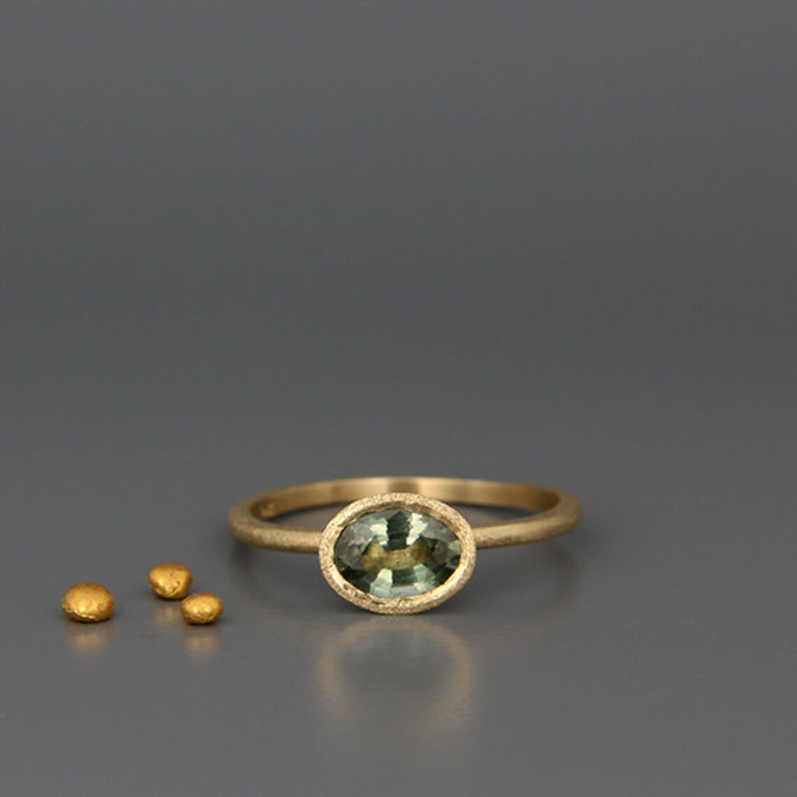 Natural Green sapphire gold ring Handmade solid 14k gold | Etsy