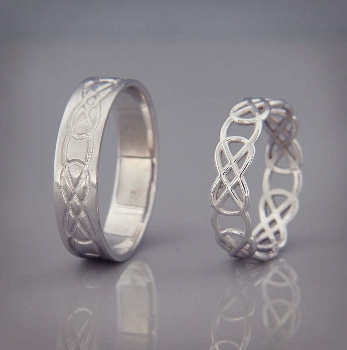 14K White Gold Celtic Knot Wedding Rings Set Handmade 14k - Etsy