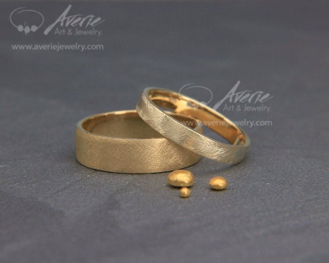 Solid Gold Rustic Wedding Bands Set His and Hers Handmade Rings Set in ...