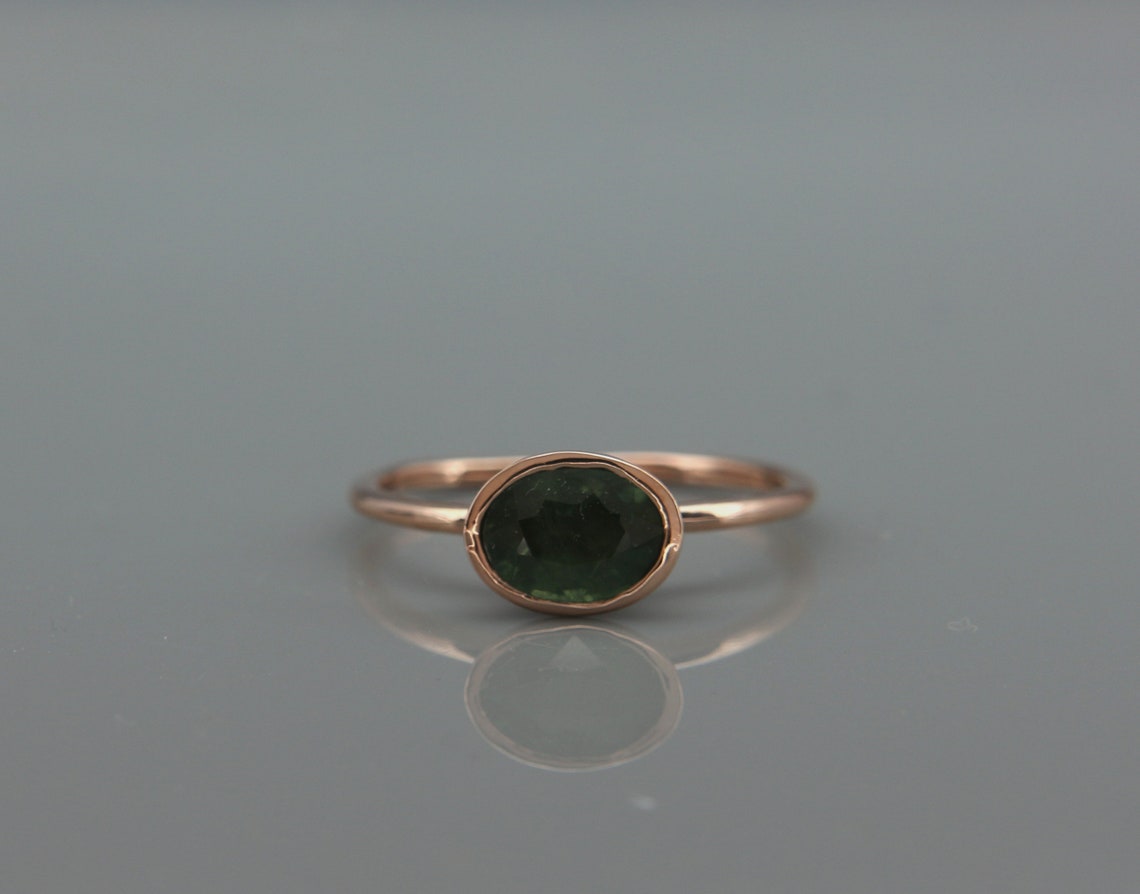 Rose Gold Ring Set With Green Sapphire handmade Solid 14k - Etsy