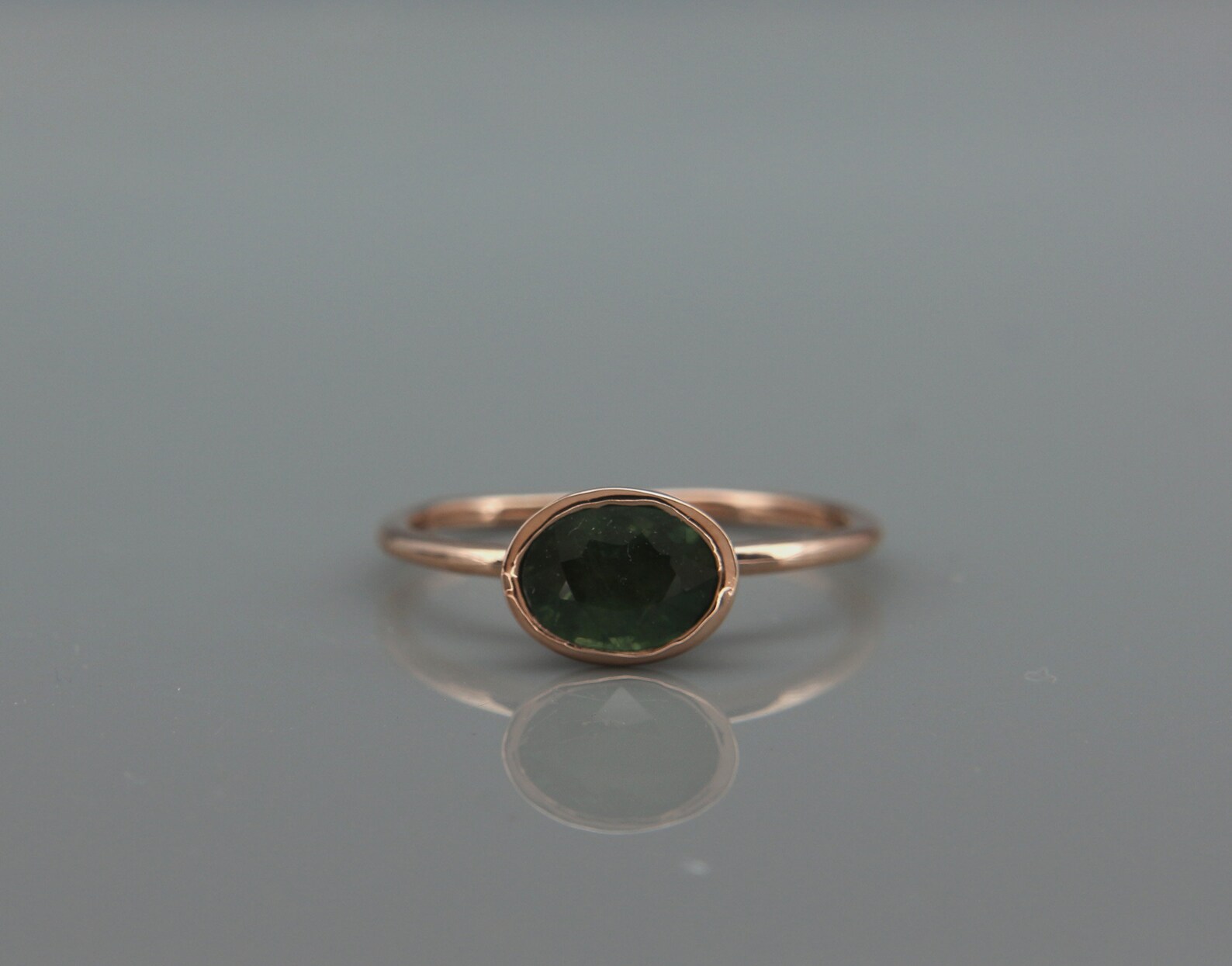 Rose Gold Ring Set With Green Sapphire handmade Solid 14k - Etsy