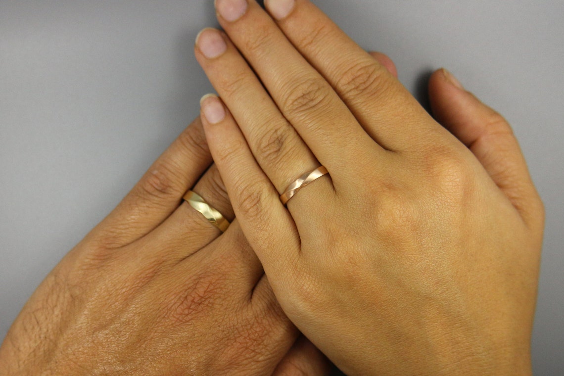 Gold Heart Wedding Ring Set 14k Gold Rose and Yellow Wedding | Etsy