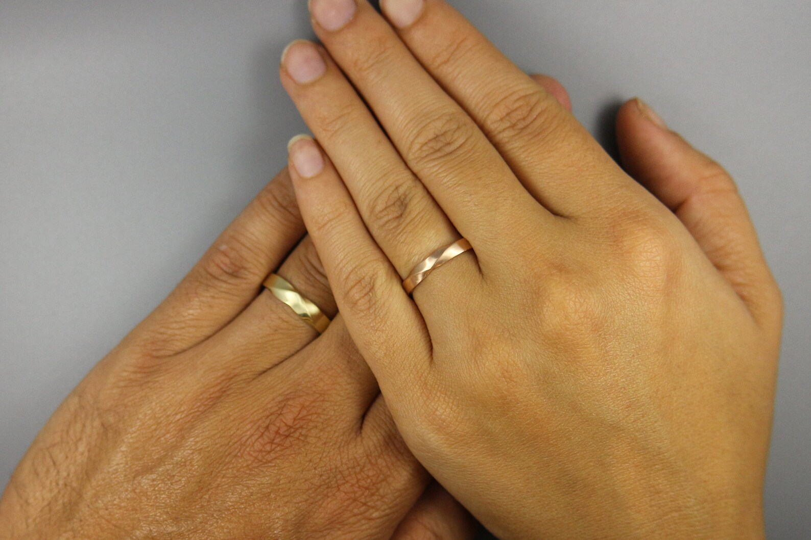 Gold Heart Wedding Ring Set 14k Gold Rose and Yellow Wedding - Etsy