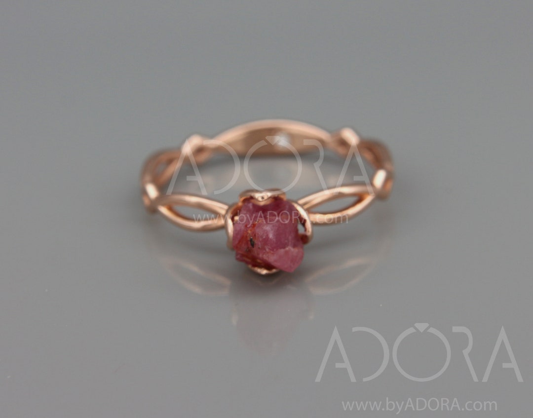 Natural Raw Ruby Engagement Ring | 14k Rose Gold Ring Set With Natural ...