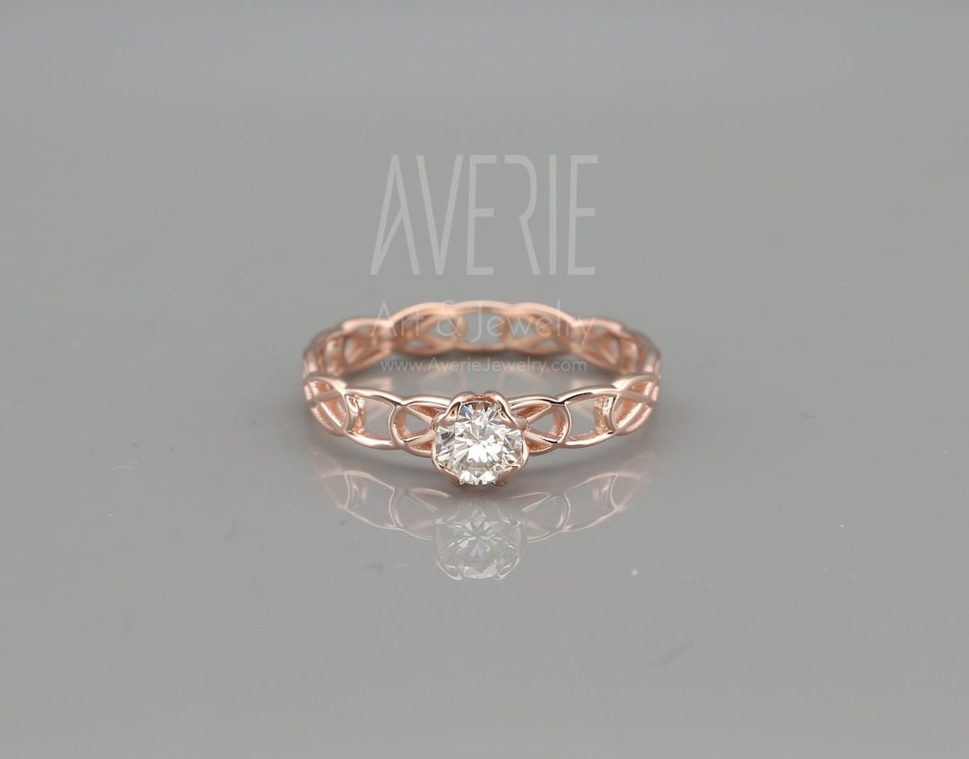 14K Rose Gold Celtic Engagement Ring Set With a Diamond | Handmade ...