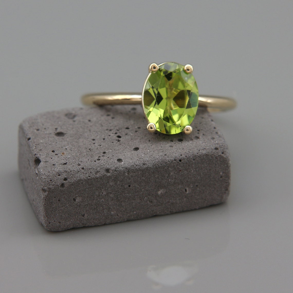 14k Gold Peridot Ring Solid Gold Peridot Solitaire Ring | Etsy