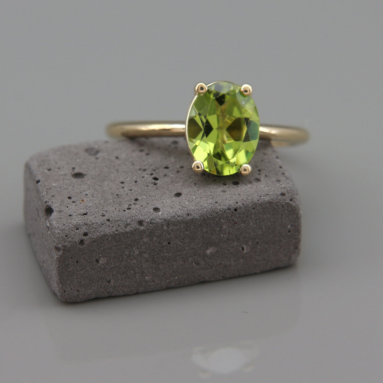 14k Gold Peridot Ring Solid Gold Peridot Solitaire Ring | Etsy