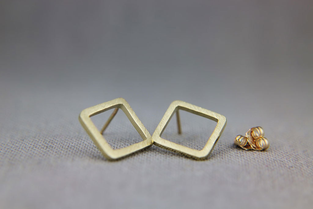 Square Gold Earrings Classic Square Modern Earrings | Etsy