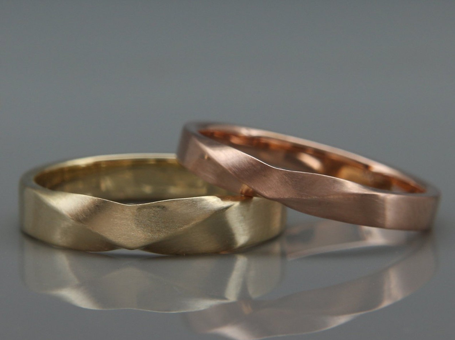 Gold Heart Wedding Ring Set 14k Gold Rose and Yellow Wedding - Etsy