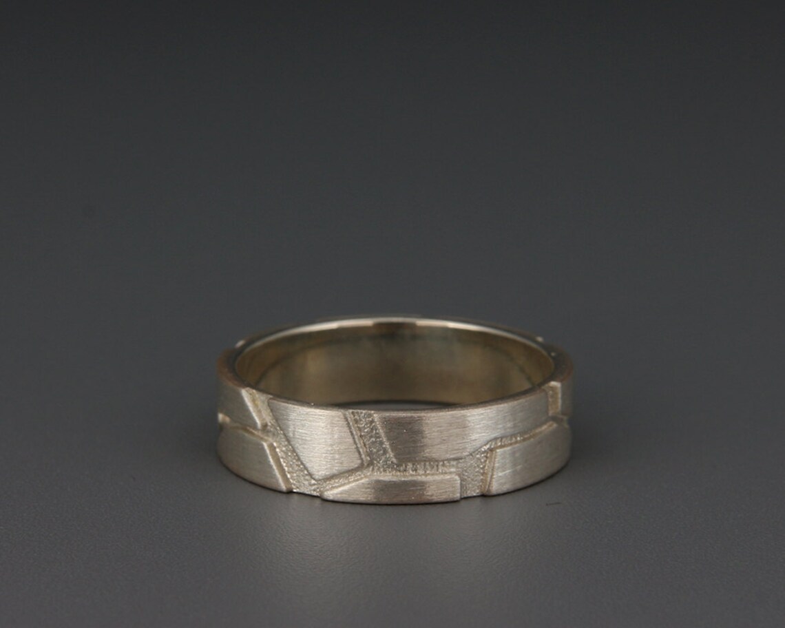 14k White Gold Tiles Men's Wedding Band | Handmade Solid 14k White Gold ...