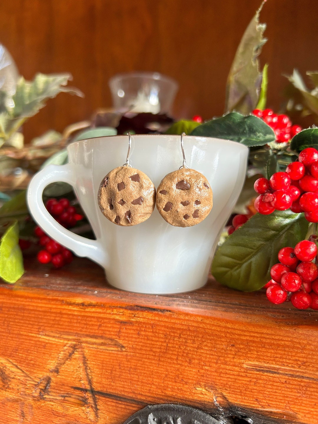 Sterling Silver Chocolate Chip Cookie Earrings: Handmade Clay Jewelry ...