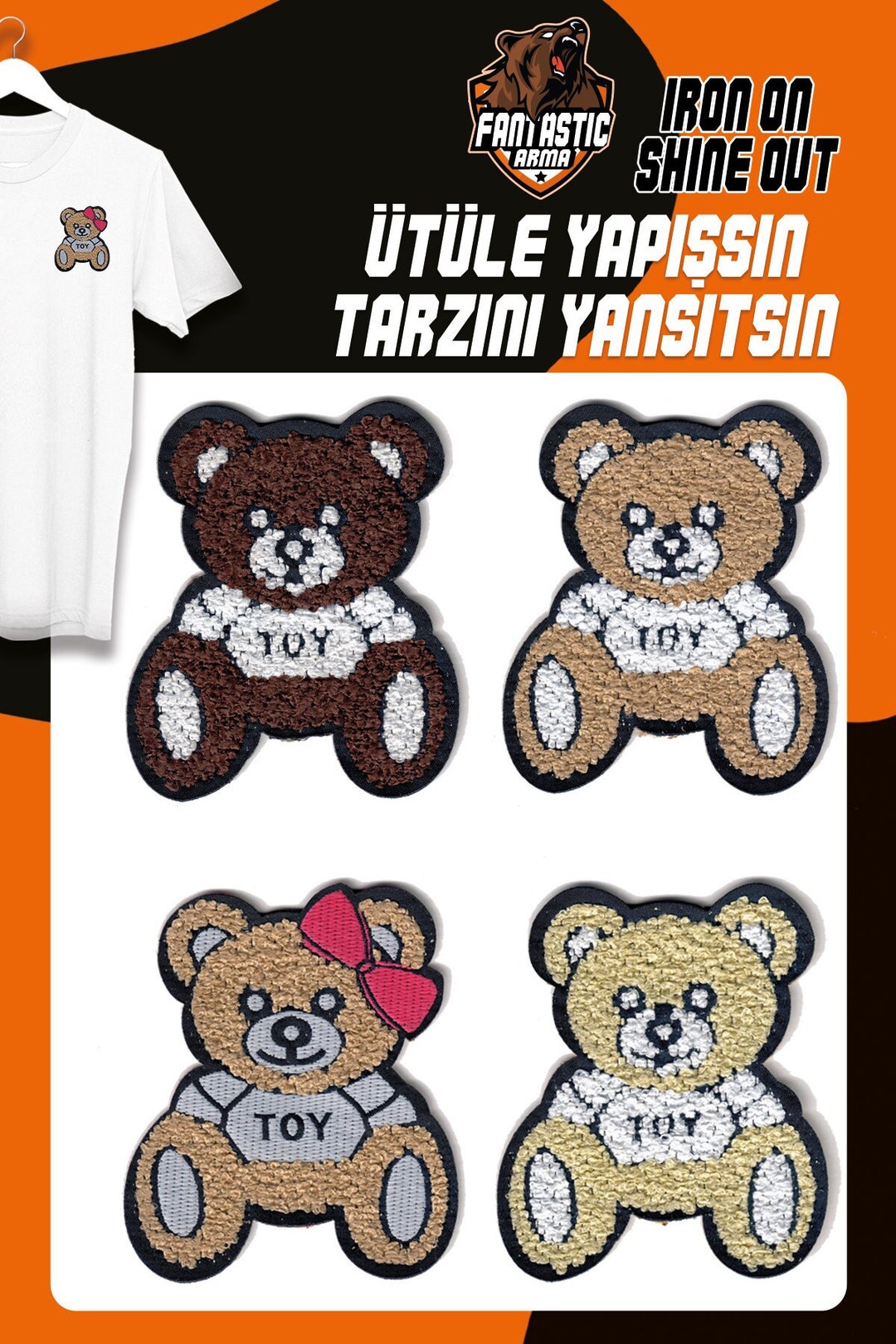 Teddy Bear Iron Patches, Vibrant Badge Pack, 4 Unique Patch, Sewing ...