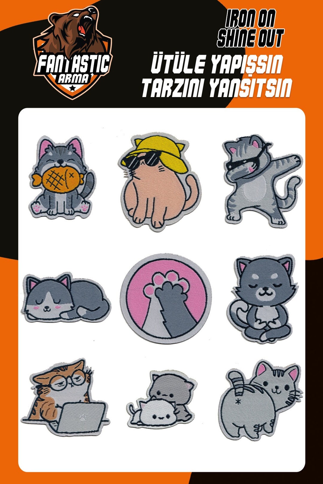Iron on Patches, Cute Cat Theme, Cat Badge Set, Colorful Design, 9 ...