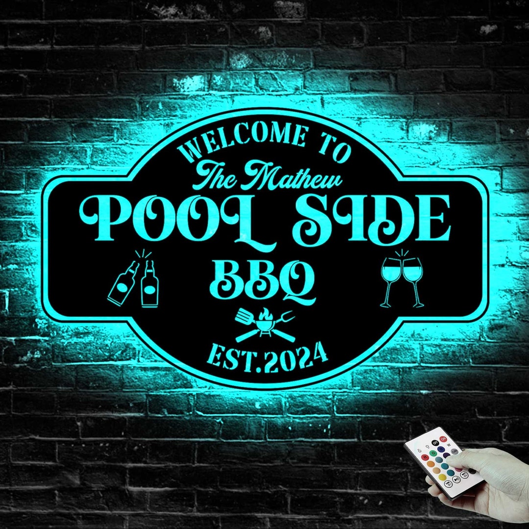 Personalized Barbecue Wall Metal Sign LED, Custom Grill Sign, Barbecue ...
