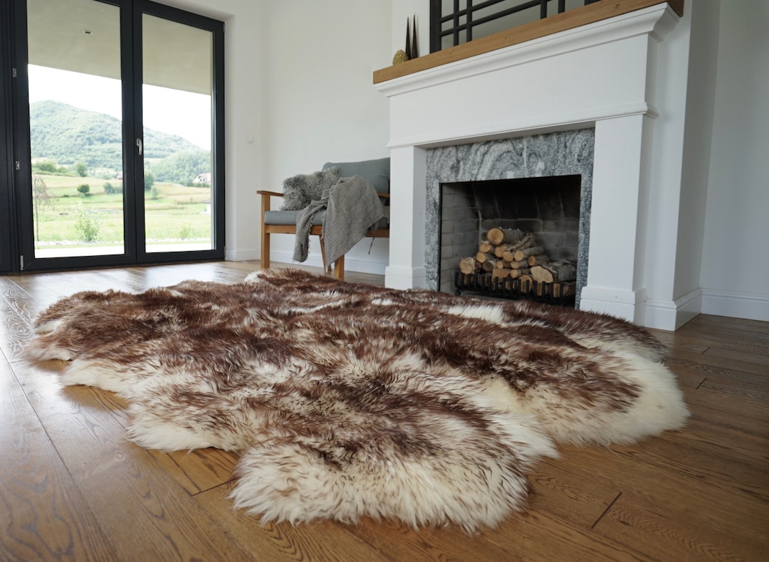 GIANT RUG FOUR Sheepskin Brown Throw Genuine Leather Sheep Skin ...
