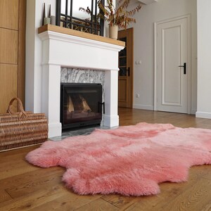 GIANT RUG FOUR Sheepskin Pink Throw Genuine Leather Sheep Skin ...