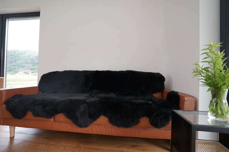 GIANT Rug FOUR SHEEPSKIN Black Throw Genuine Leather Sheep Skin ...