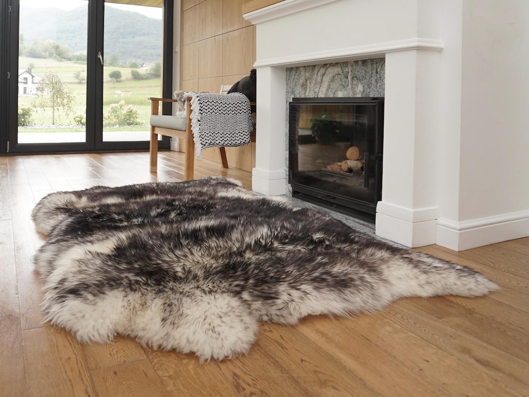 GIANT SHEEPSKIN Triple XXL Black Mouflon Throw Genuine Leather Sheep ...