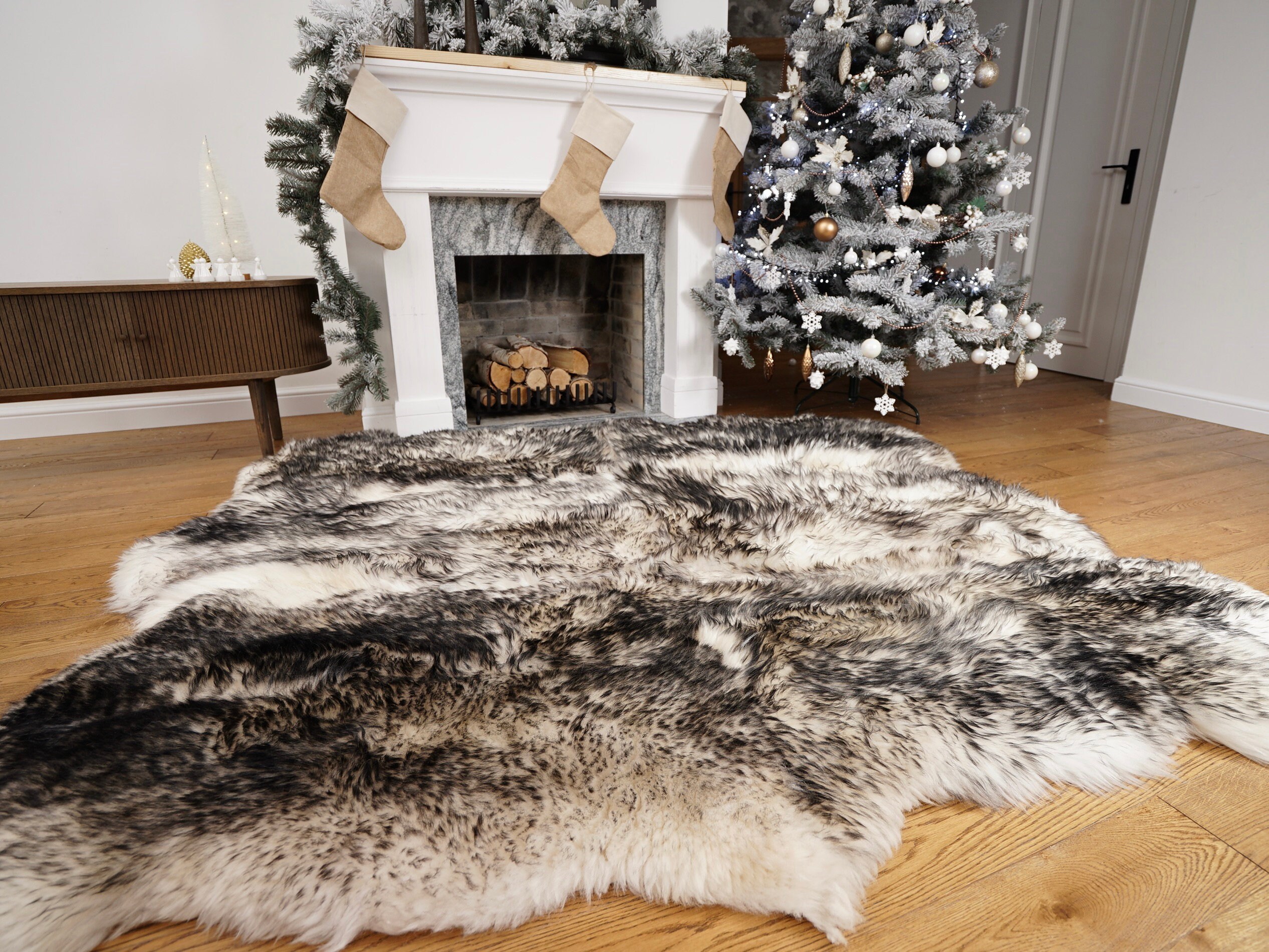 GIANT Rug SEXTO SHEEPSKIN Black Mouflonthrow Genuine Leather Sheep Skin ...
