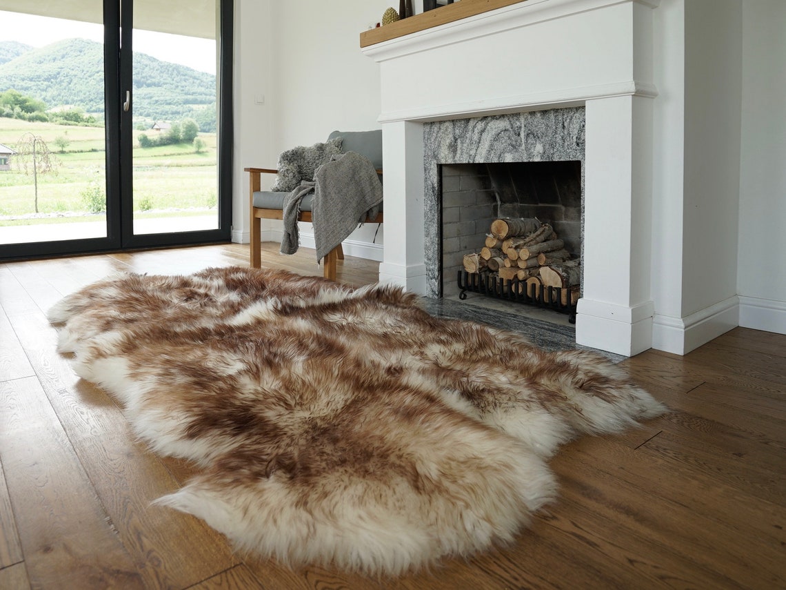 GIANT RUG FOUR Sheepskin Brown Throw Genuine Leather Sheep - Etsy
