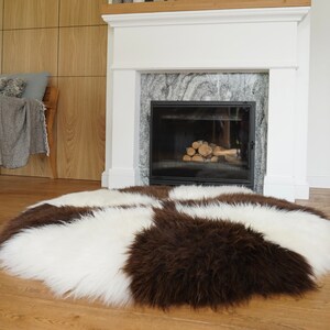 GIANT SHEEPSKIN Round White and Brown Throw Genuine Leather Sheep Skin ...