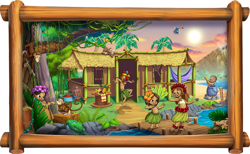 Peel and Stick Cartoon Hawaii/polynesian Framed Mural Wall Art Decal ...