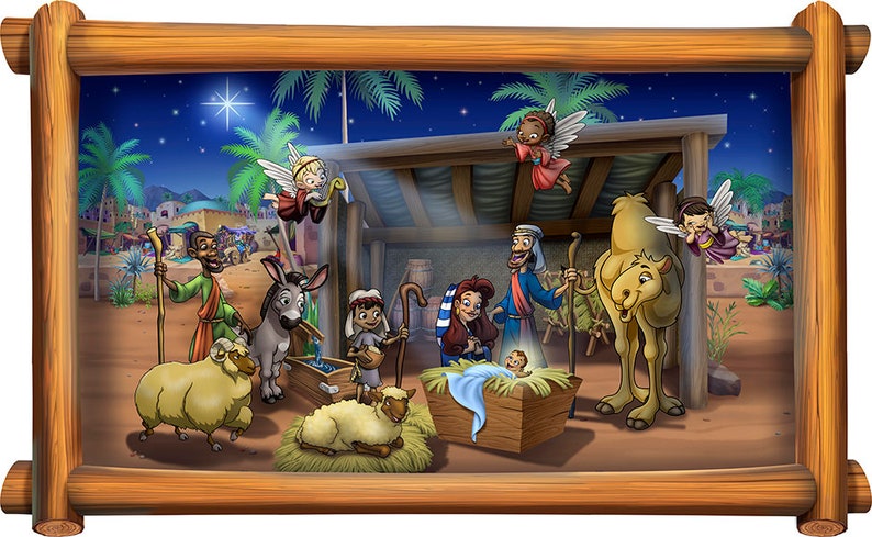 Christmas Nativity Framed Mural Peel and Stick Reusable Vinyl Wall ...