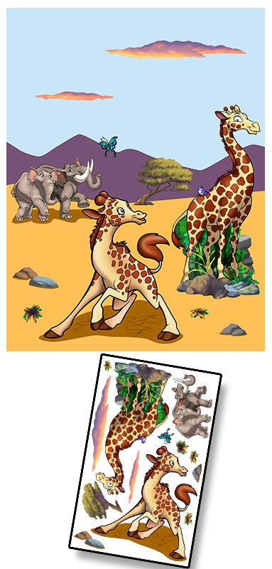 Zebra Giraffe Elephant African Safari Room in a Tube Peel and - Etsy