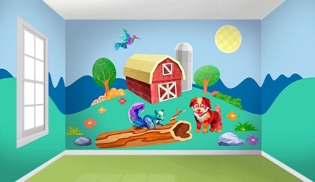 Calico Countryside Peel and Stick Reusable Vinyl Wall Decals room in a ...