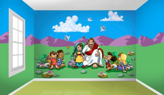Biblical Jesus and the Children Room in a Tube Peel and Stick - Etsy