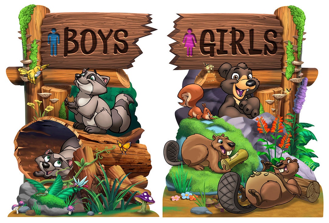 Raccoon, Beavers and Bears Boys and Girls Restroom/bathroom Door Signs ...