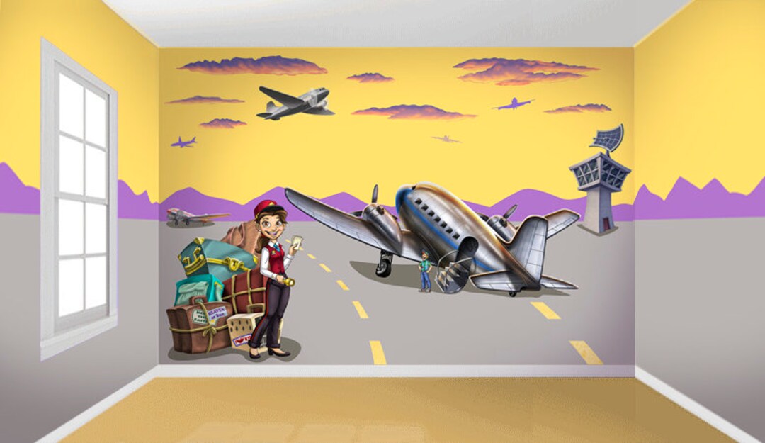 Airport Peel and Stick Reusable Vinyl Wall Decals (room in a Tube Mural ...