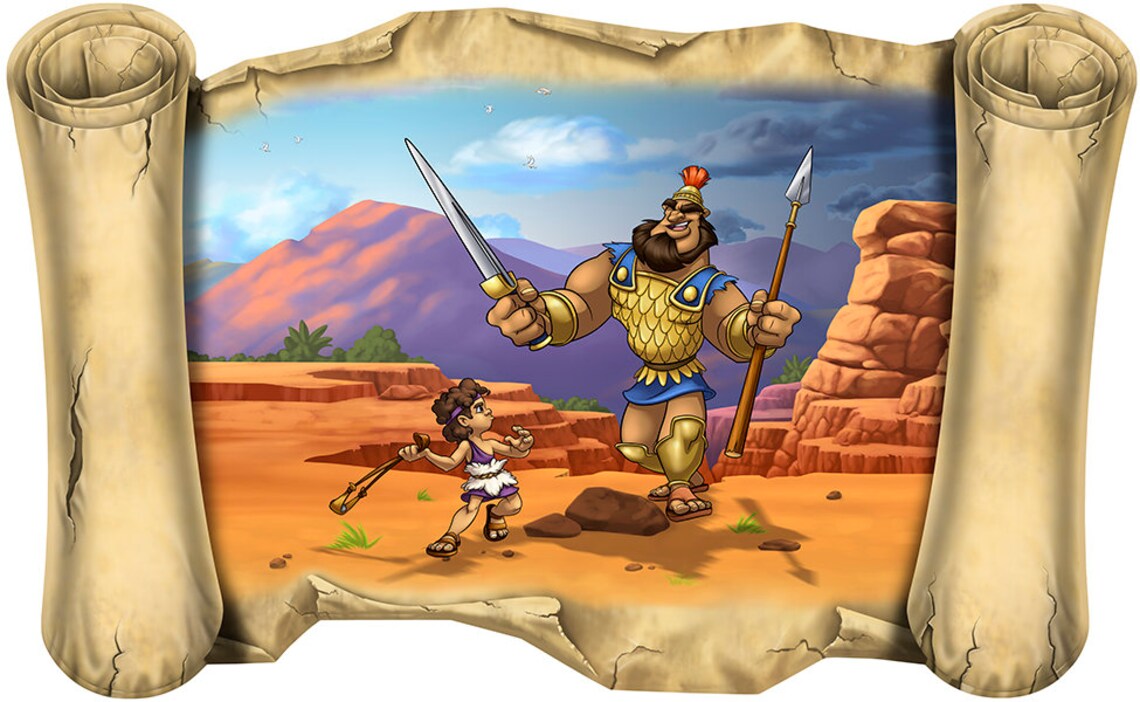 Biblical David & Goliath Scene Wall Decal (choice of Frame or Scroll ...