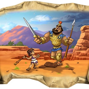 Biblical David & Goliath Scene Wall Decal (choice of Frame or Scroll ...
