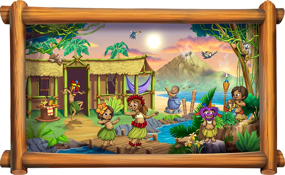 Peel and Stick Cartoon Hawaii/polynesian Framed Mural Wall Art Decal ...