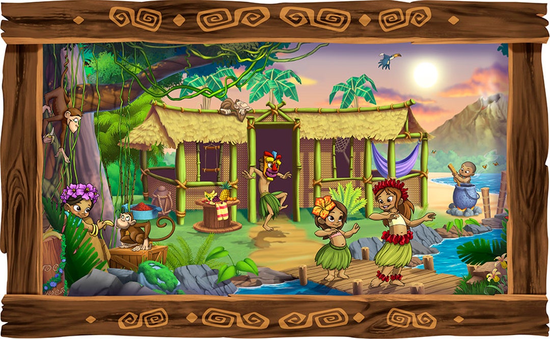 Peel and Stick Cartoon Hawaii/polynesian Framed Mural Wall Art Decal ...