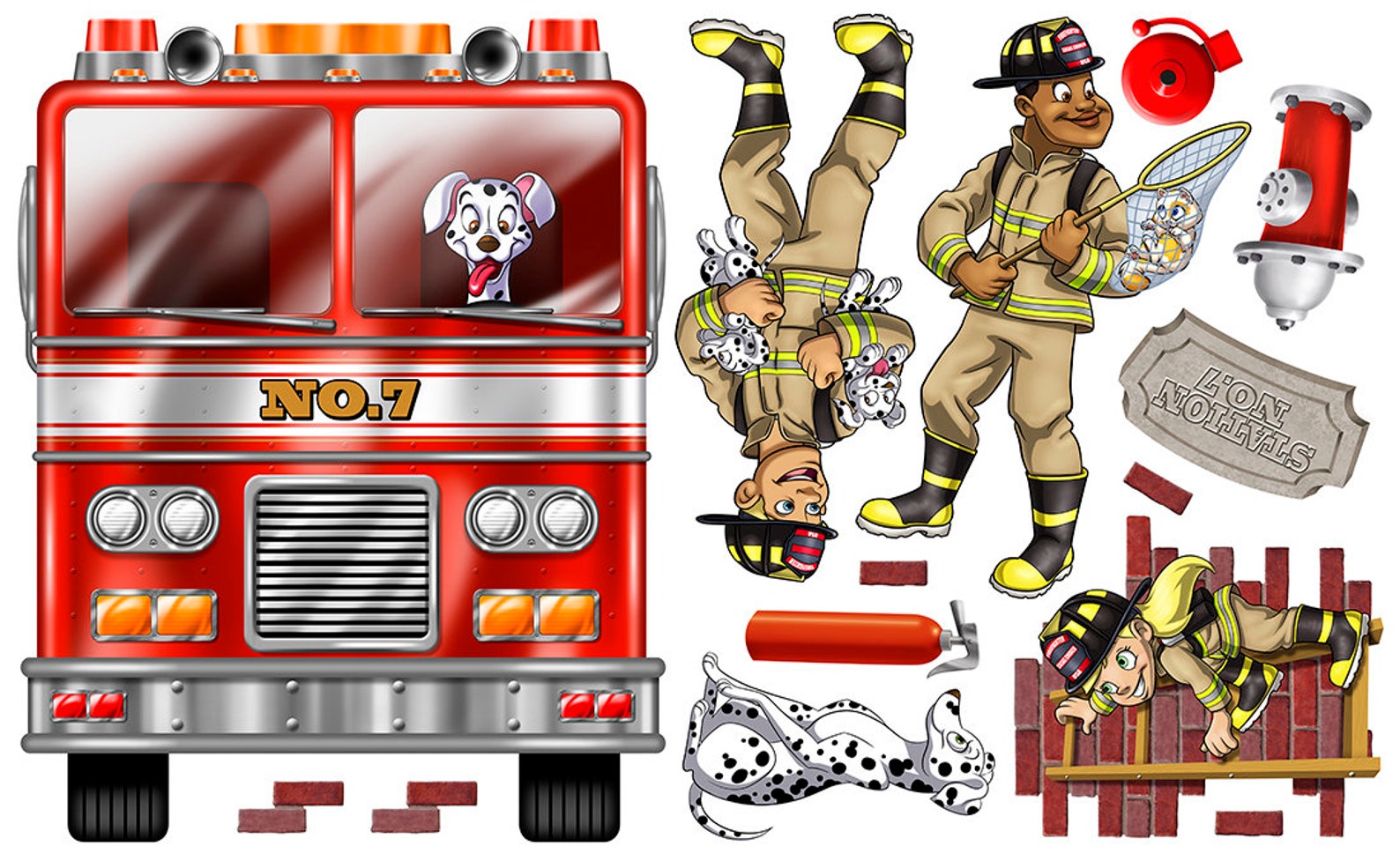 Firefighters Firemen Reusable and Removable Peel and Stick Wall Decals ...