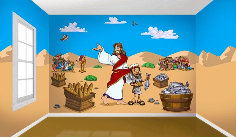 Jesús Bíblico alimenta 5000 habitaciones en un kit mural de calcomanías ...