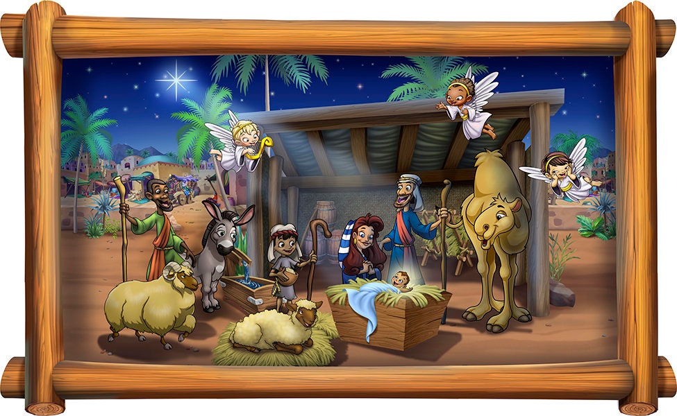 Christmas Nativity Framed Mural Peel and Stick Reusable Vinyl Wall ...
