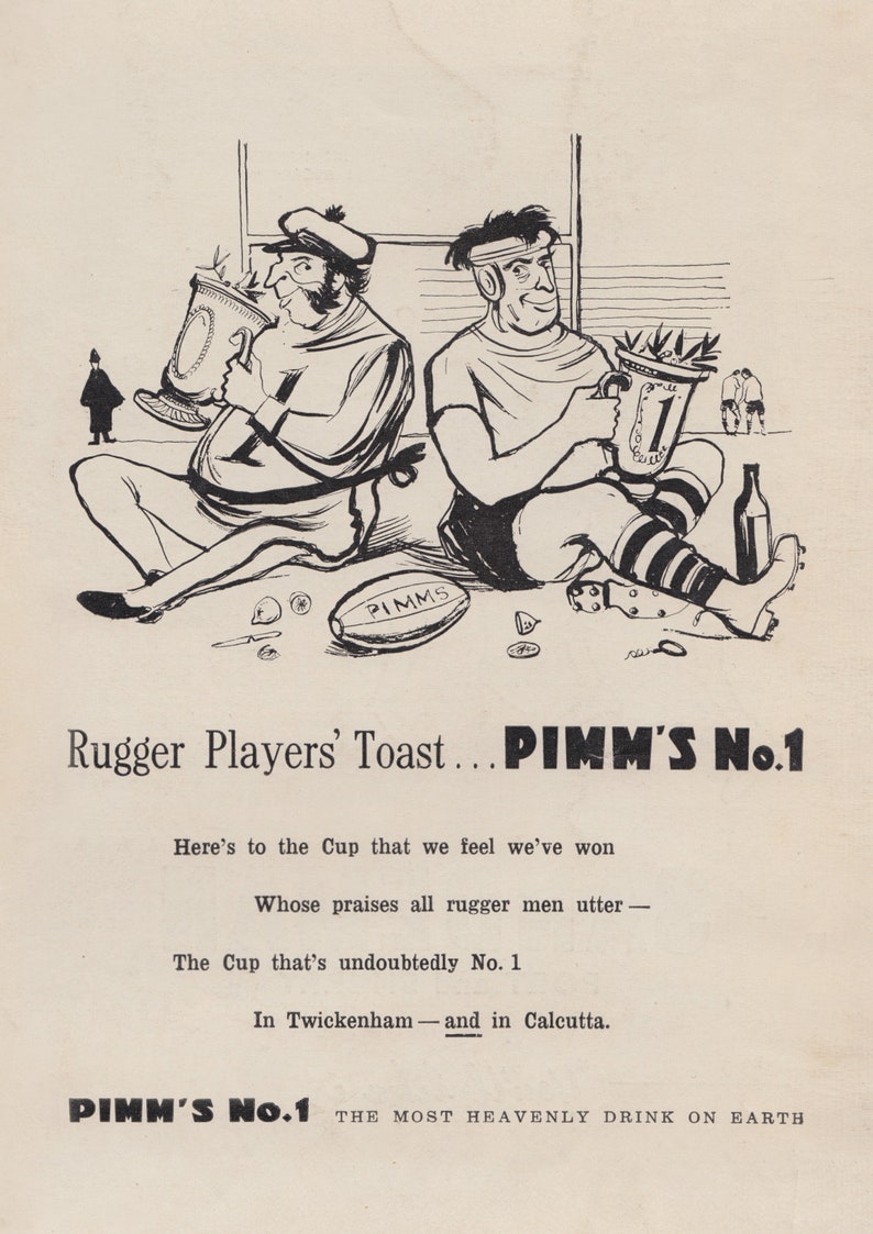 Pimm's Rugby Advert From 1952 - Framed or Unframed Poster Print - Bar ...