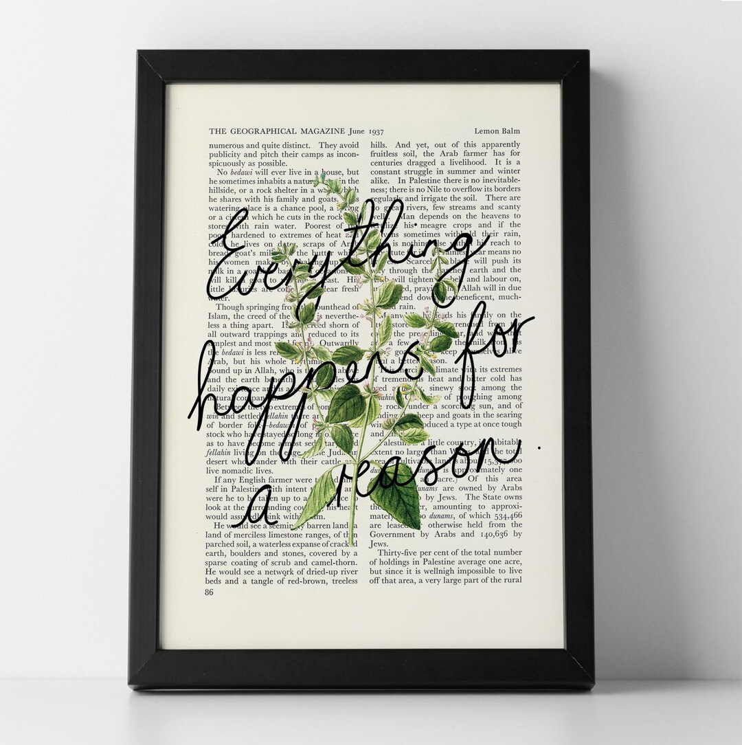 Lemon Balm Quote Print With Vintage Botanical Illustration on Bookprint ...