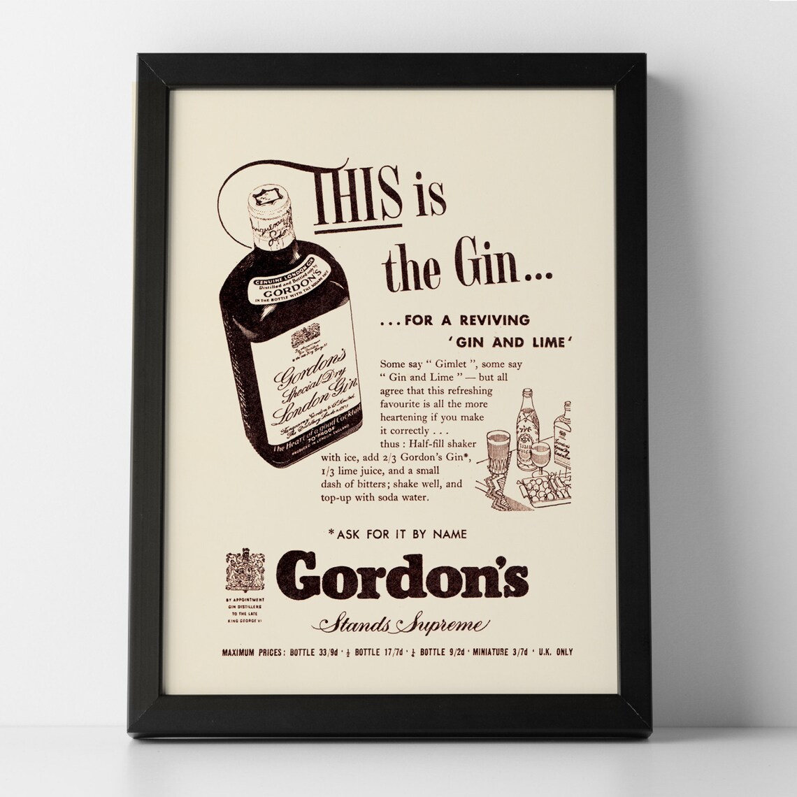 Gordon's Gin Advert From 1955 Framed or Unframed Poster | Etsy