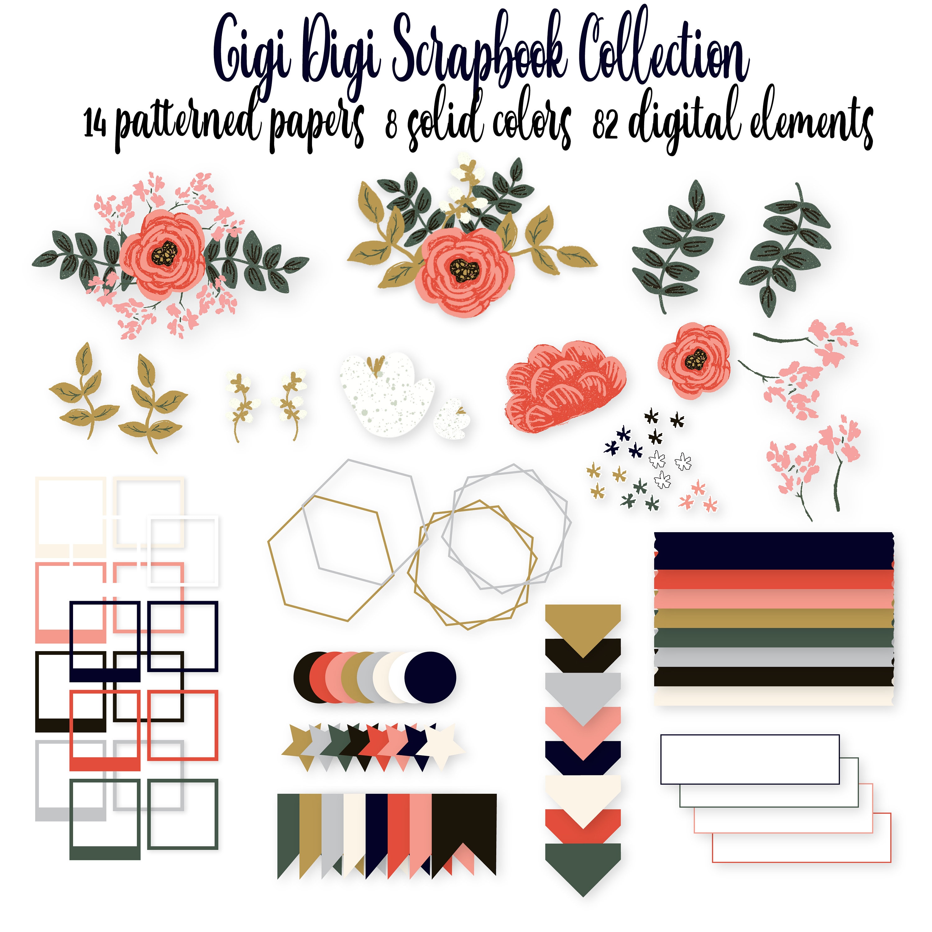 Digital Scrapbooking Kit Digi Scrap Gigi Collection Hand Drawn Digi ...