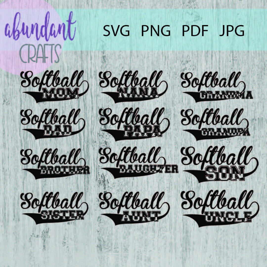 Softball Family Mom Dad Sister Brother Aunt Uncle Grandma Grandpa Son ...
