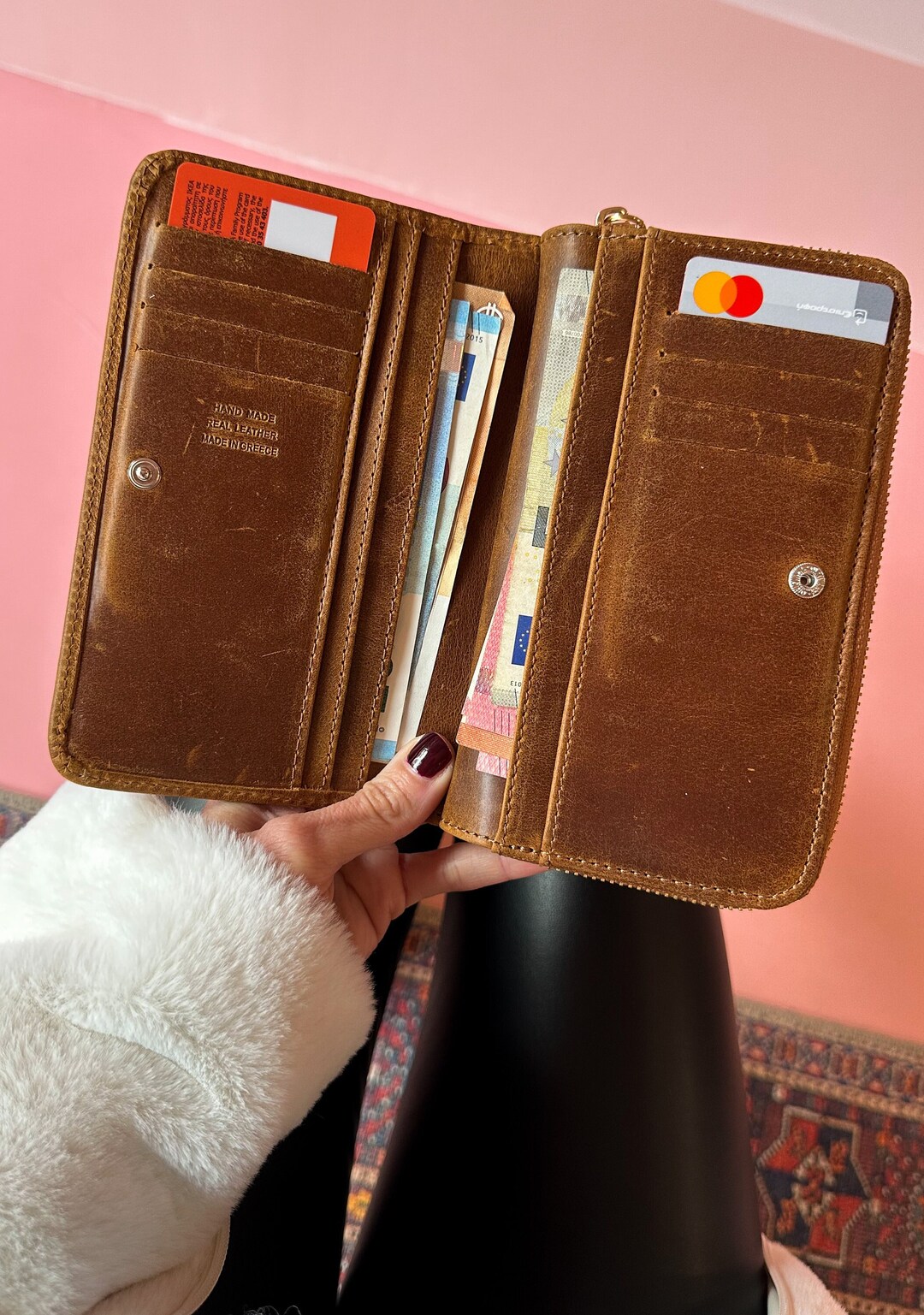 Handmade Leather Wallet Women, Large Cowhide Purse, Made in Greece - Etsy